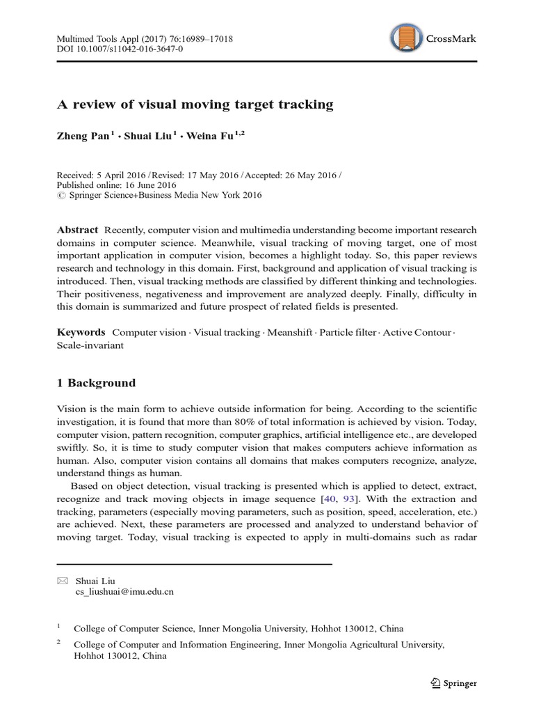 A Review of Visual Moving Target Tracking | PDF | Computer Vision | Artificial Intelligence