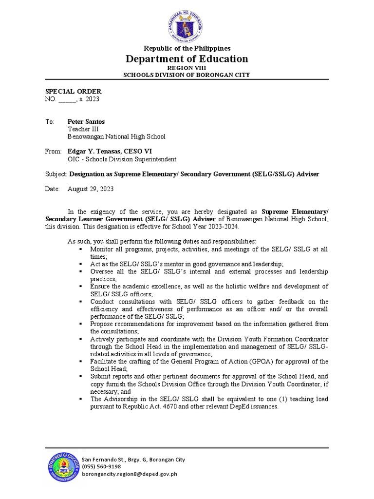 SELG & SSLG Designation Order | PDF | Learning