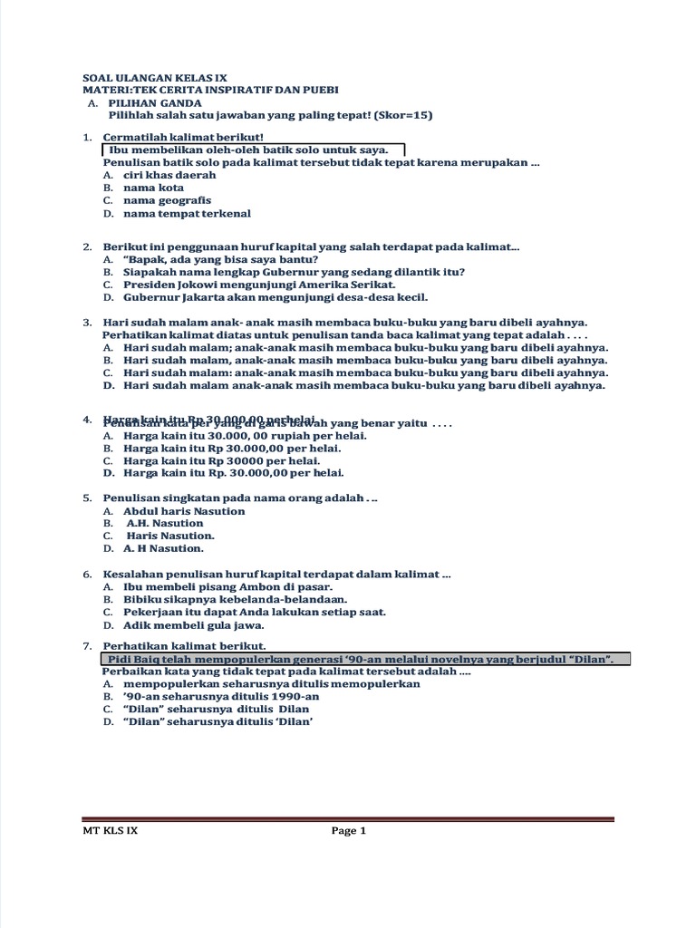 PDF Soal Latihan Puebi - Compress | PDF