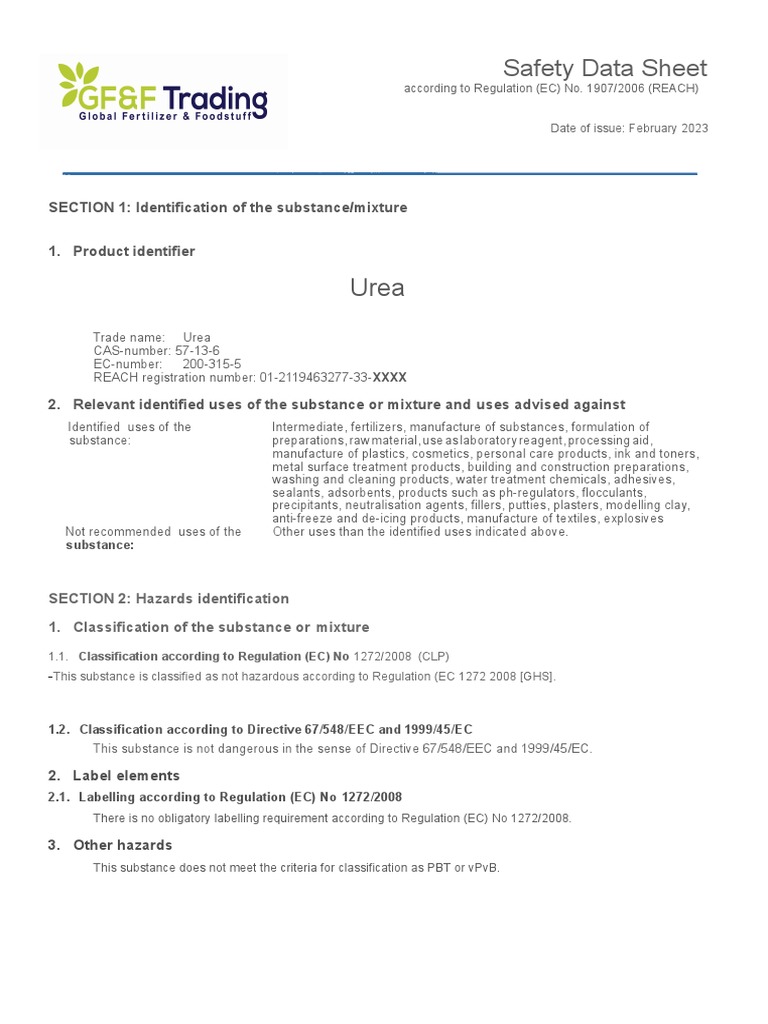 Msds-Urée 46% | PDF | Chlorine | Chemical Reactions