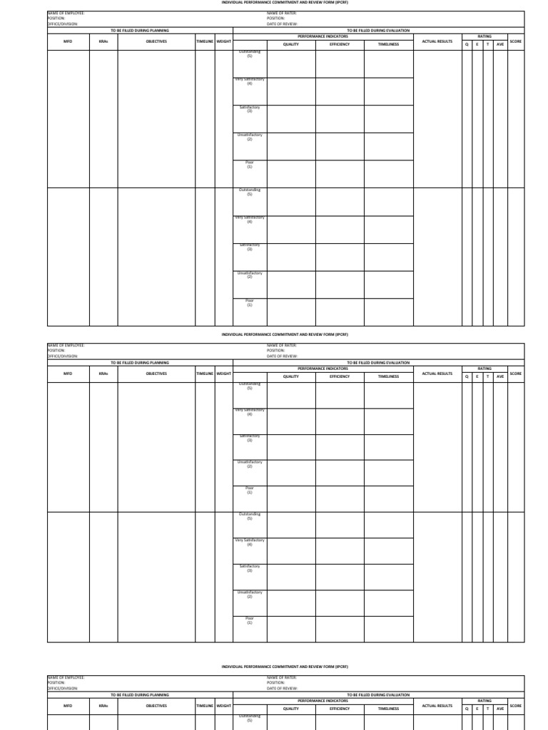OPCRF and IPCRF Excel Form With QET | PDF | Goal | Leadership