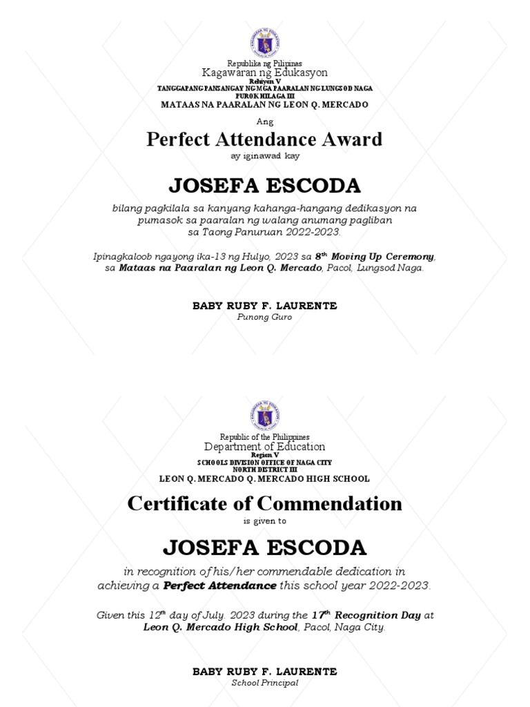 Perfect Attendance Award | PDF