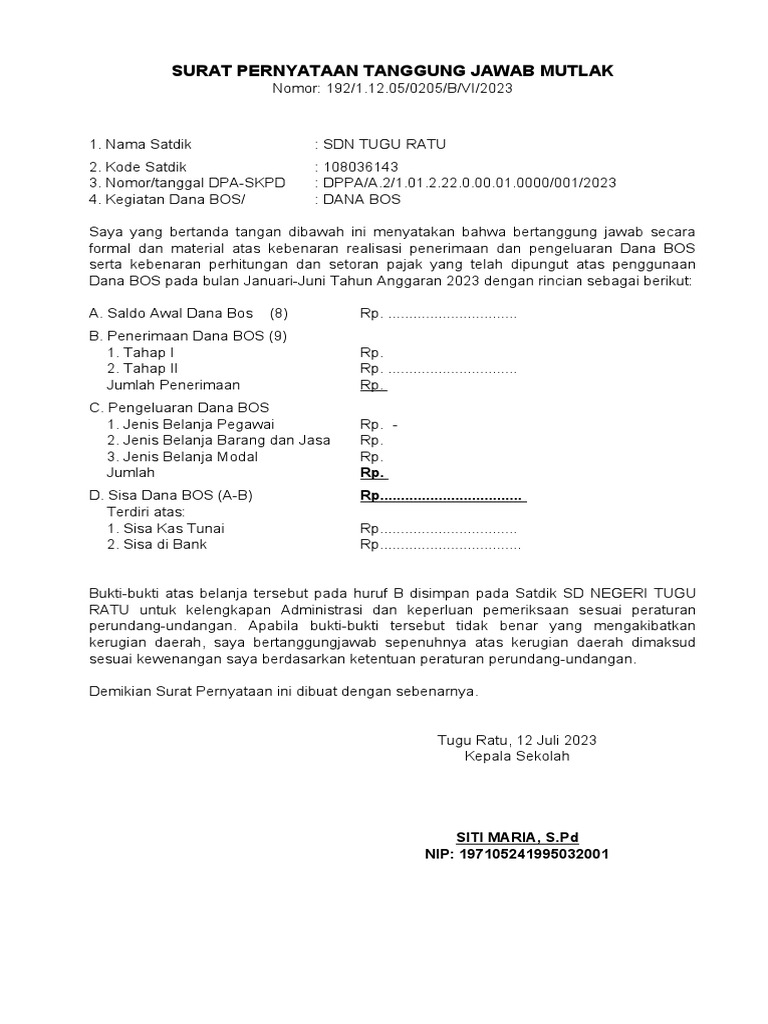 Format SPTJM Bos Ta.2023 | PDF