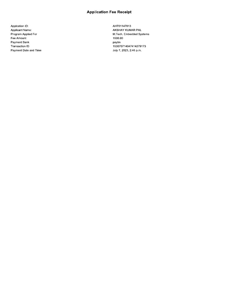 Application Fee Receipt | PDF