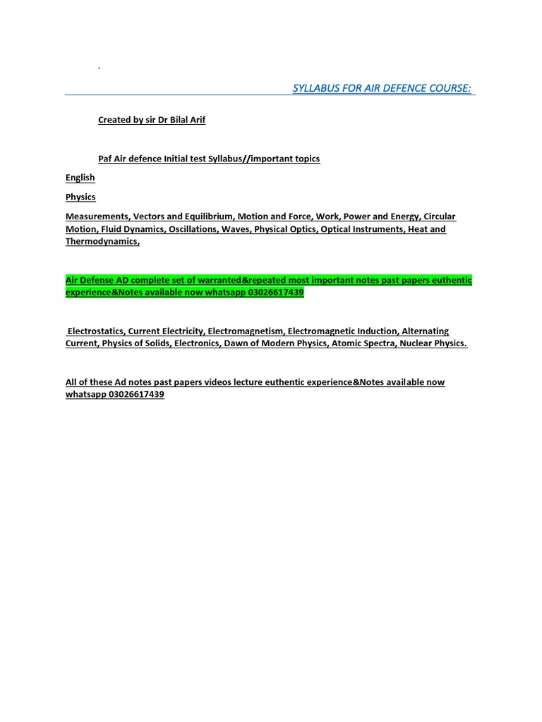 Paf Air Defence (Ad) Syllabus Important Topics 2023 | PDF