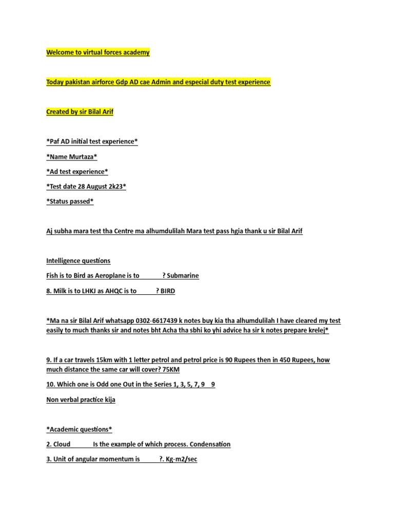 PAF GDP & CAE Test Experiences | PDF | Physical Quantities | Physics