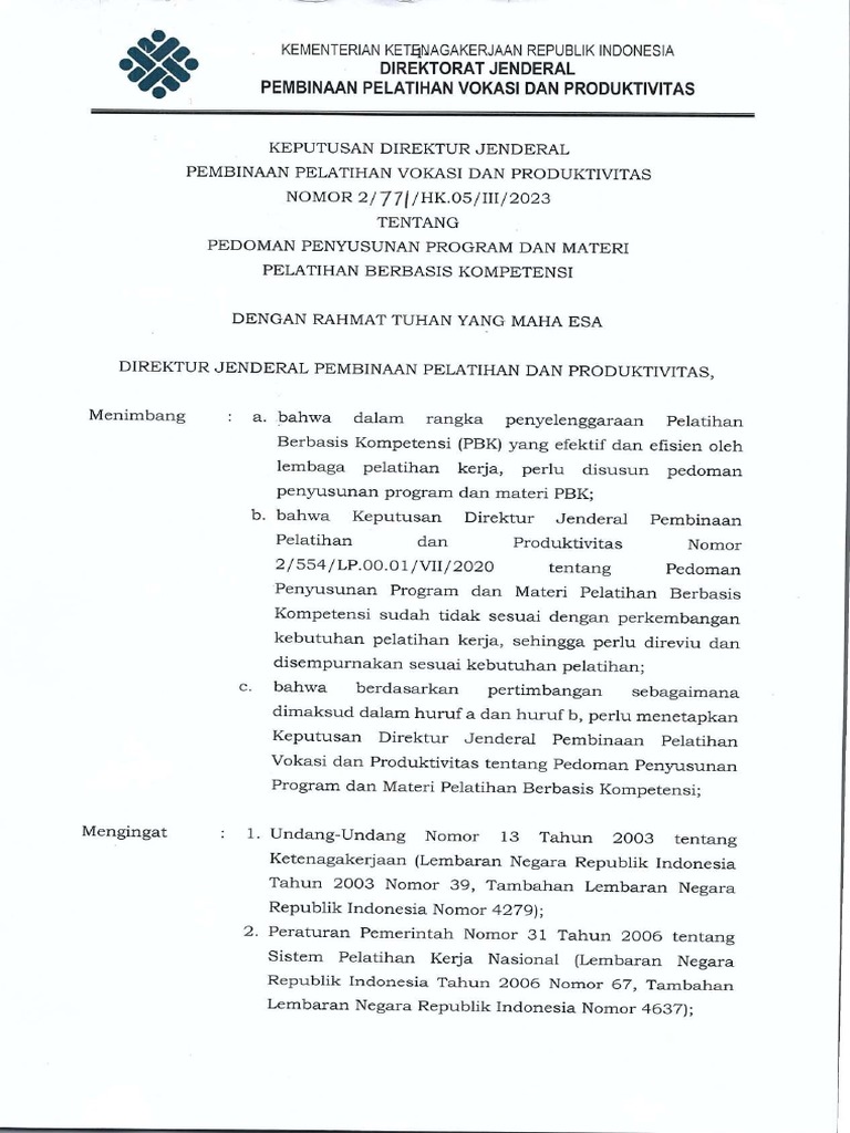 Kepdirjen 771 Tahun 2023 Pedoman Penyusunan Program Dan Materi PBK (1) (1) - Compressed | PDF