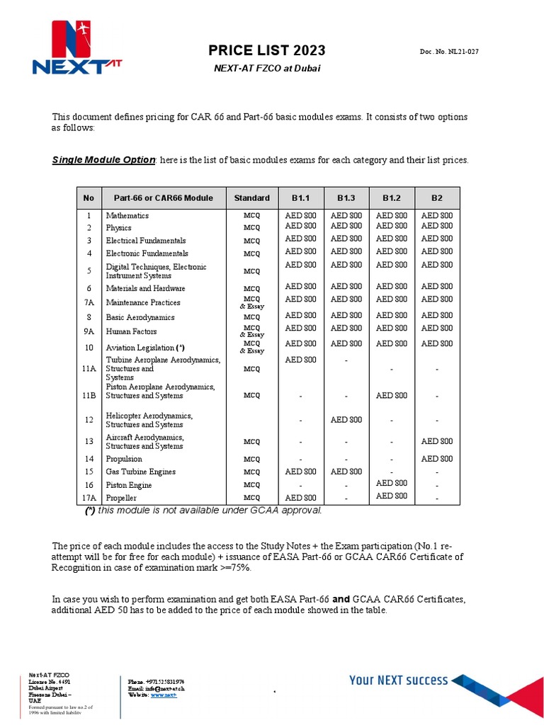 EASA Modules Price List Dubai Rev4 | PDF | Wire Transfer | Banks