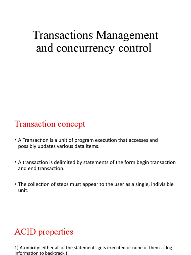 Transactions Management And Concurrency Control Pdf Database