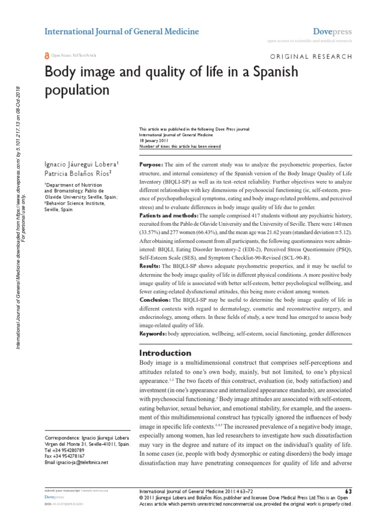 Body Image and Quality of Life in A Spanish Population | PDF | Body ...