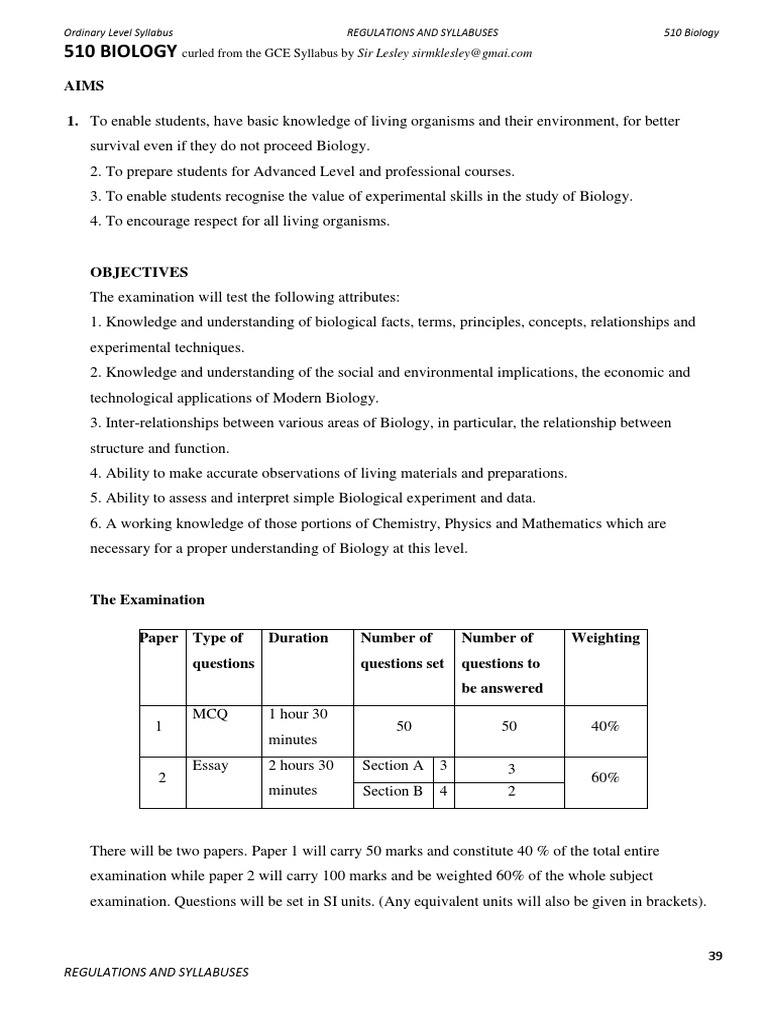 O Level Biology Syllabus Overview | PDF | Dominance (Genetics) | Blood