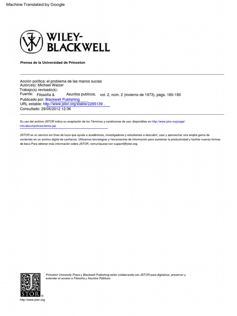 Walzer - The Problem of Dirty Hands - 1973 | PDF | Utilitarismo | Moralidad