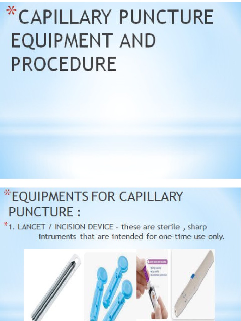 BPP Ii Slide Capillary Puncture and Equipment Procedure | PDF