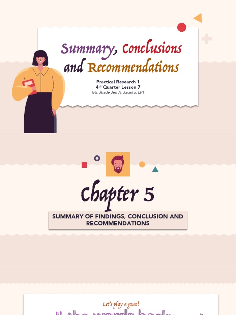 4th Quarter Lesson 7 Summary, Conclusions and Recommendations | PDF ...