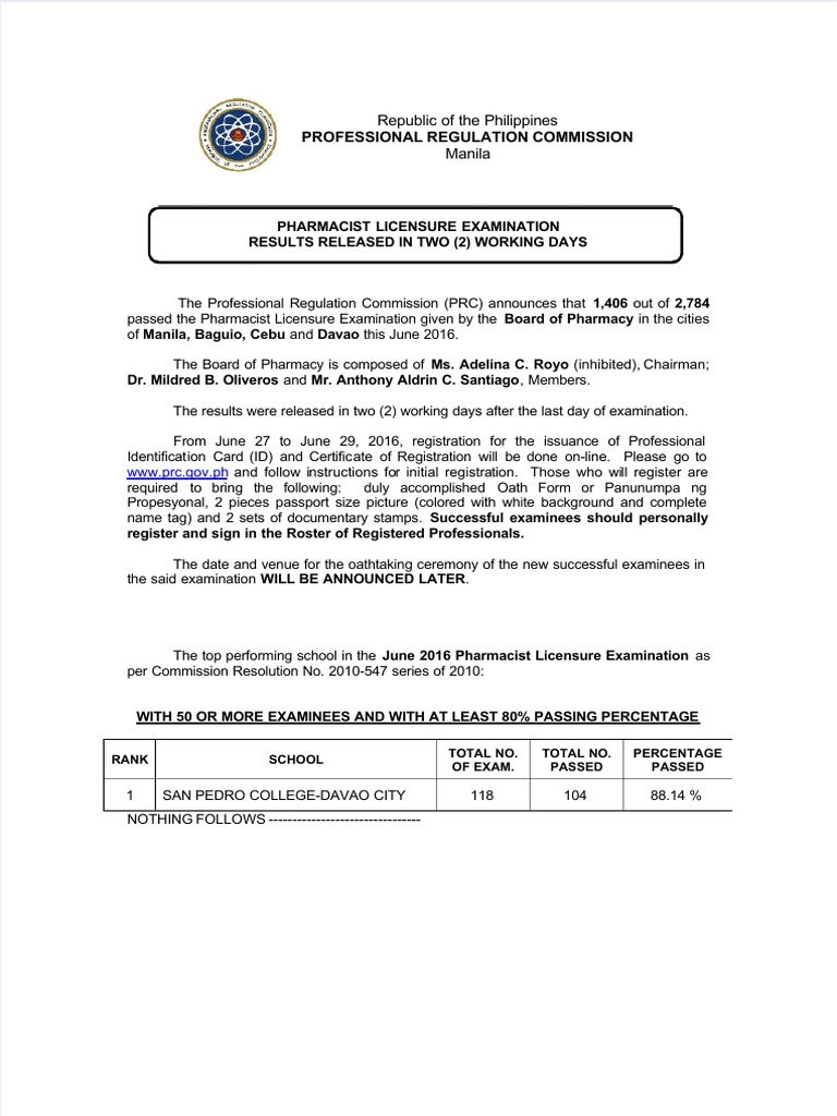 Pharmacist Board Exam | PDF | Pharmacist | Philippines