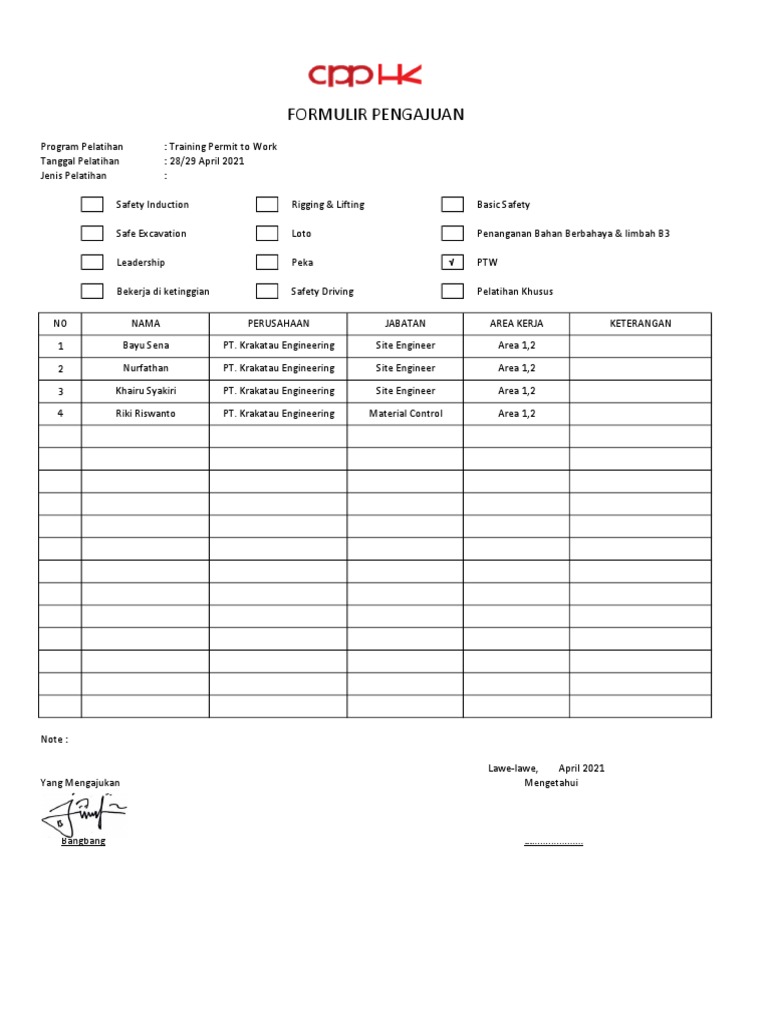 Form Pengajuan Training (PTW) - 2 | PDF
