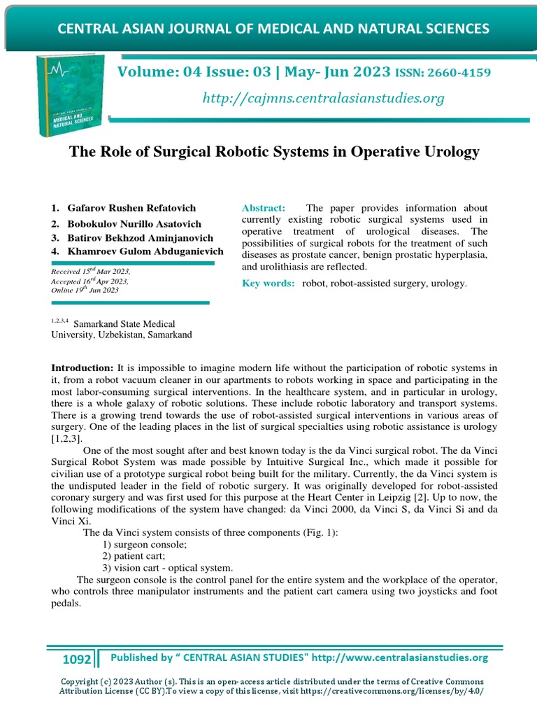 The Role of Surgical Robotic Systems in Operative Urology | PDF | Medicine | Clinical Medicine