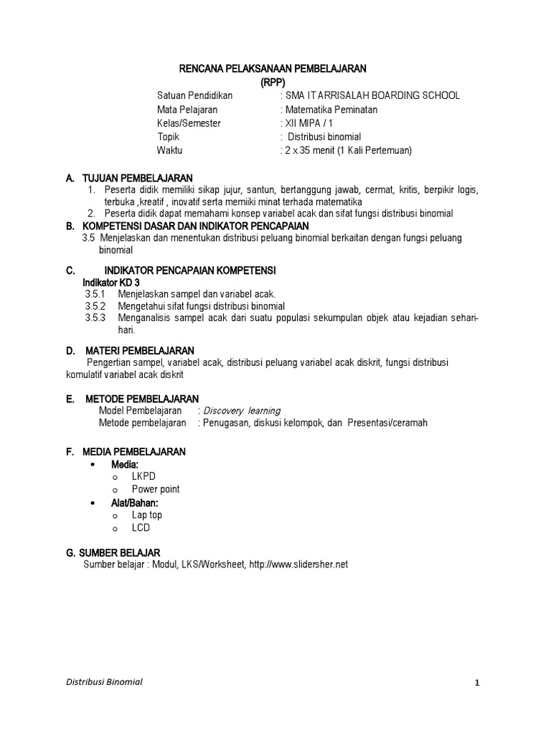 RPP 3 Distribusi Binomial Revisi | PDF