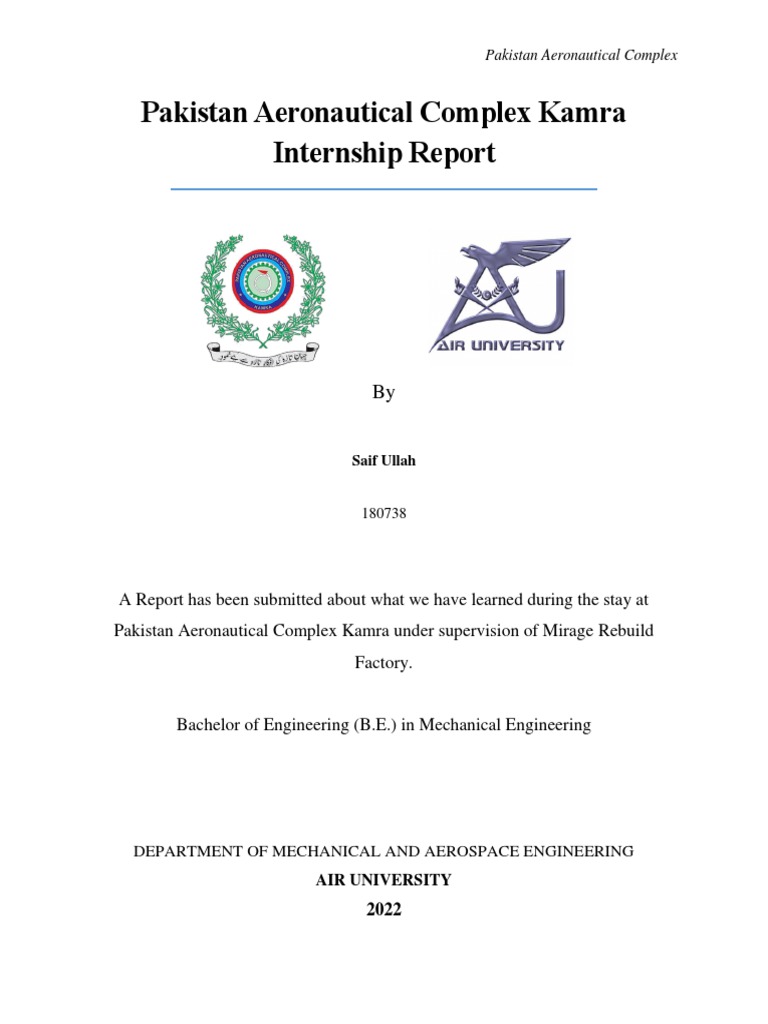 Pakistan Aeronautical Complex Kamra Internship Report | PDF | Turbine ...