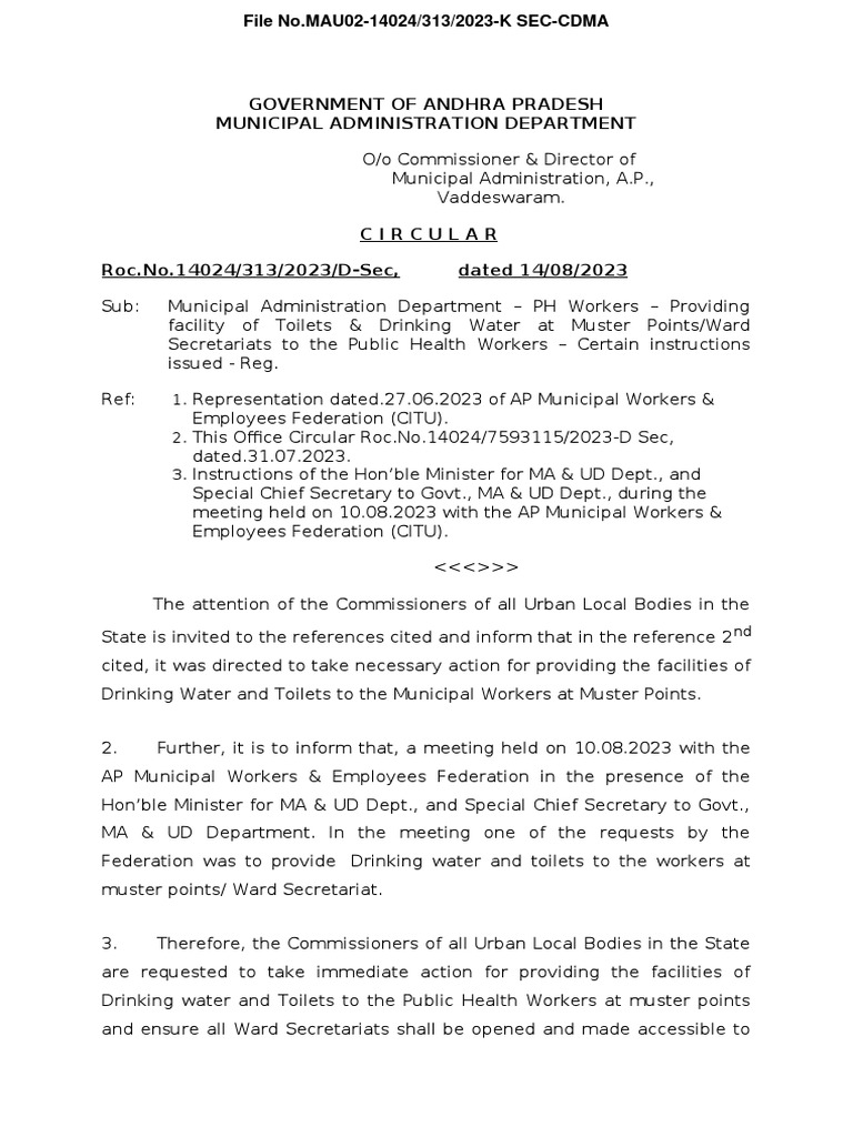 Circular On Drinking Water Toilets at Muster Points | PDF | Government