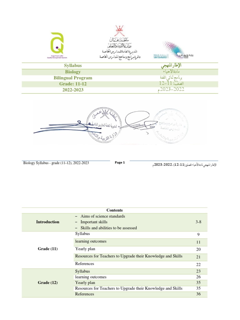 Bilingual Biology Syllabus 2022-23 | PDF | Mitosis | Science
