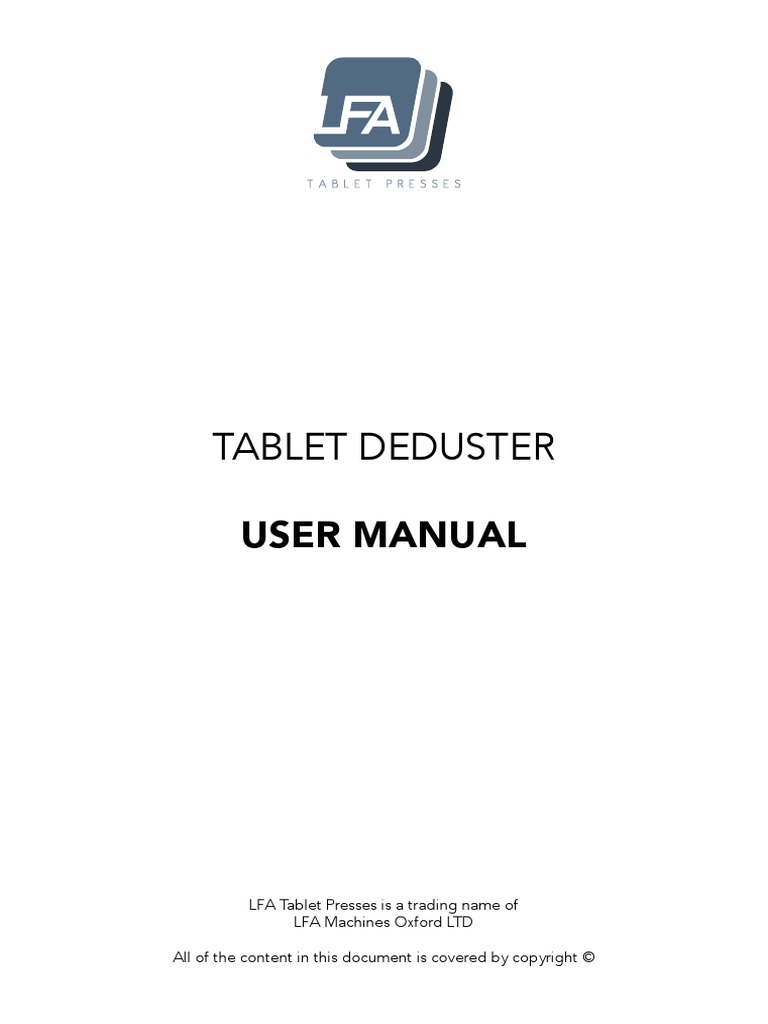 Tablet Deduster Manual | PDF | Tablet Computer | Pipe (Fluid Conveyance)