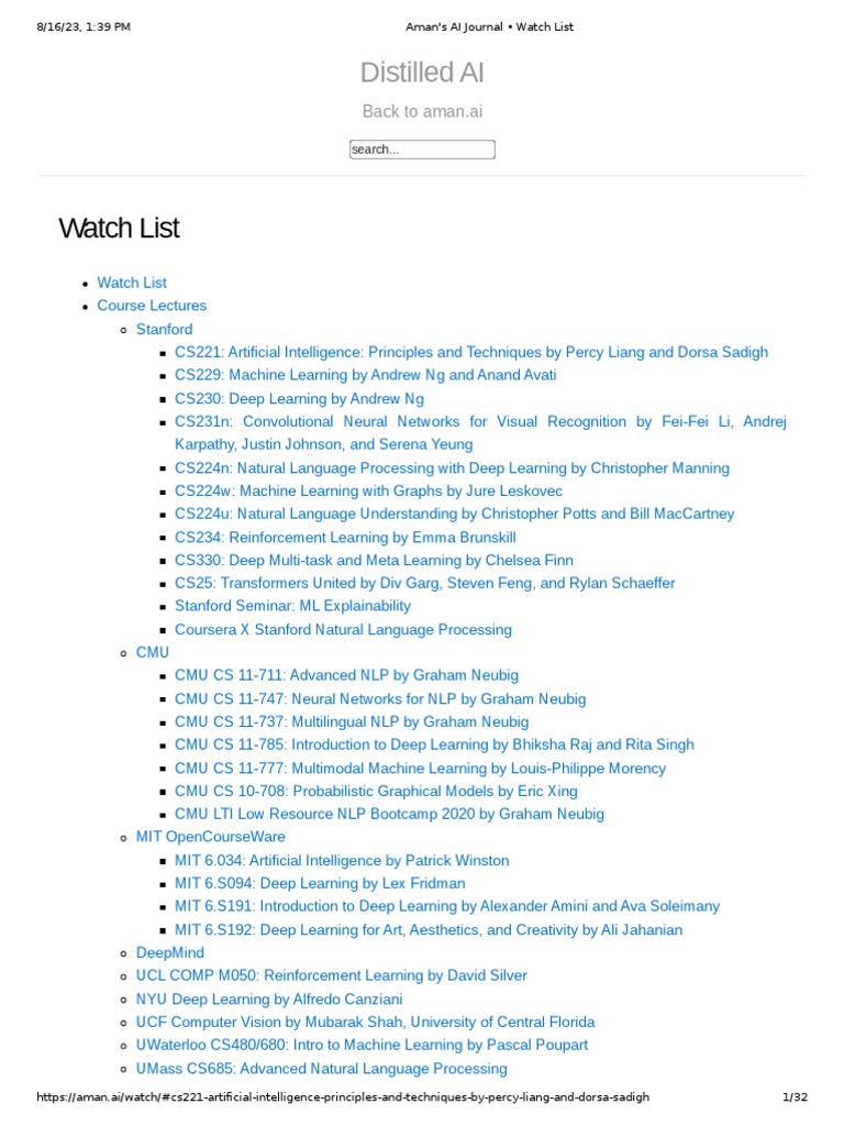 Aman's AI Journal - Watch List | PDF | Machine Learning | Artificial Intelligence