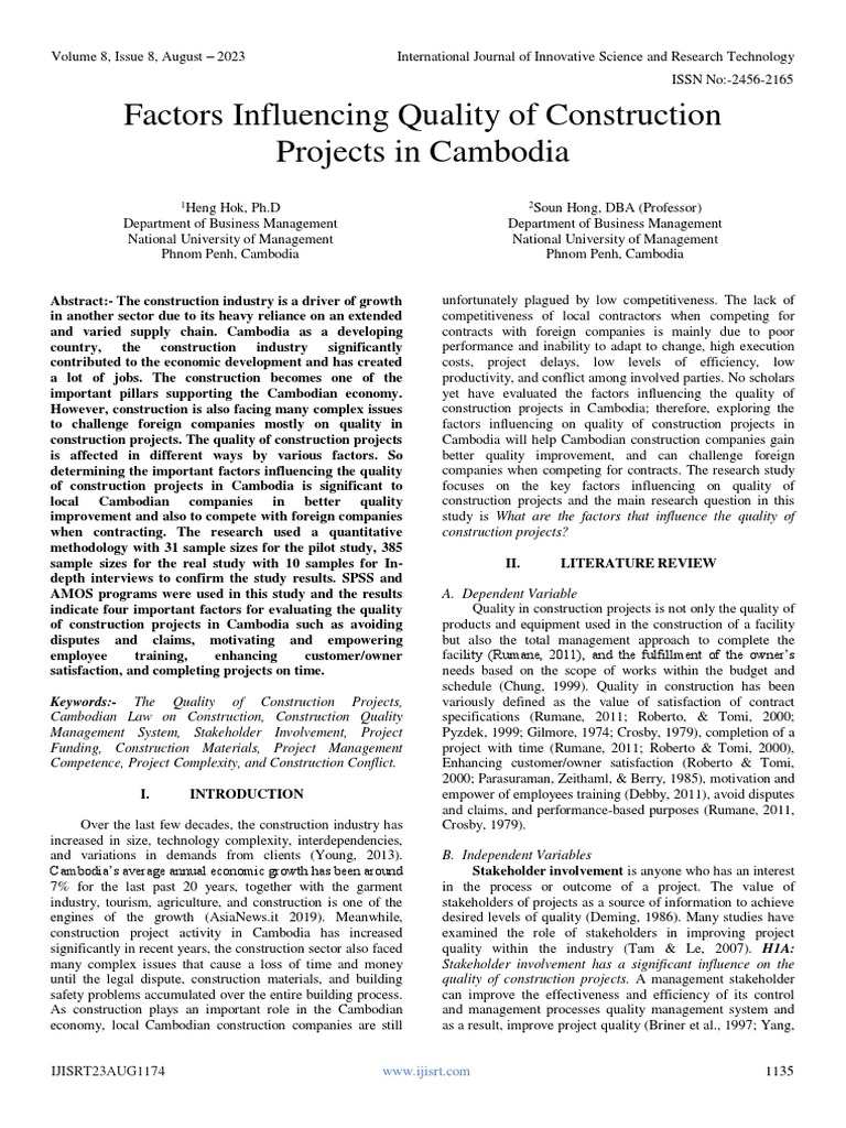 Factors Influencing Quality of Construction Projects in Cambodia | PDF | Factor Analysis ...
