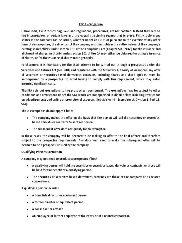 ESOP - Singapore | PDF | Employee Stock Option | Vesting