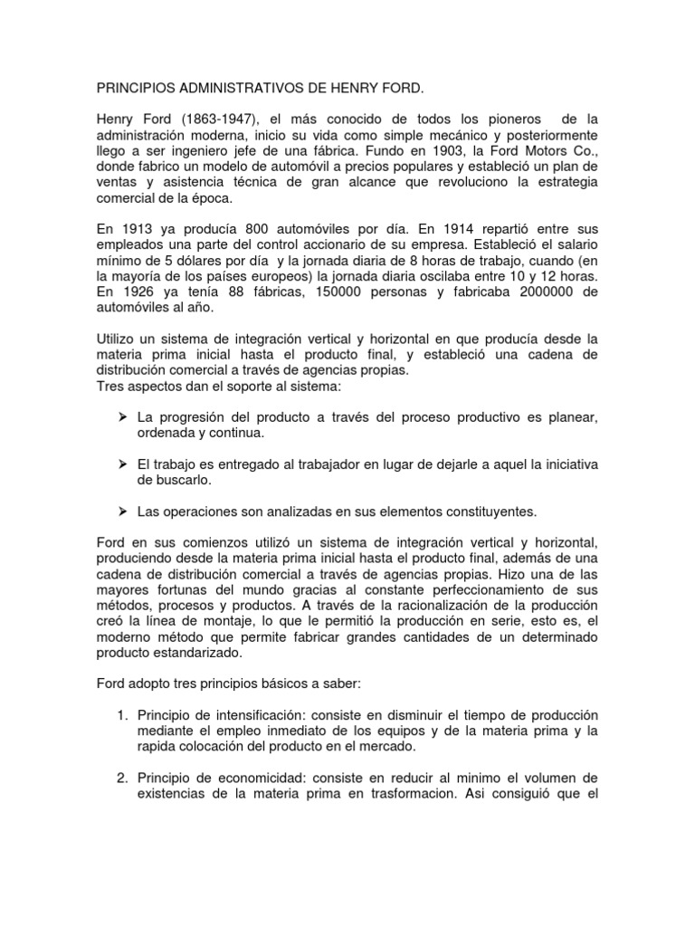 Principios Administrativos de Henry Ford | PDF | Distribución ...