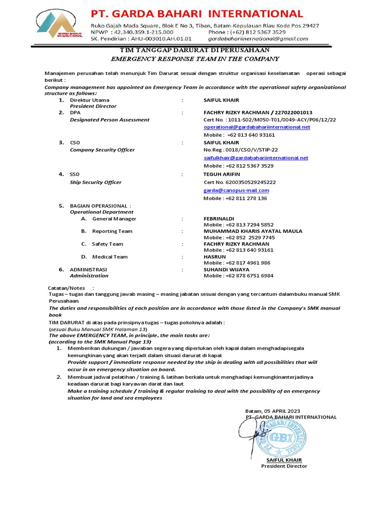 Update Tim Tanggap Darurat | PDF