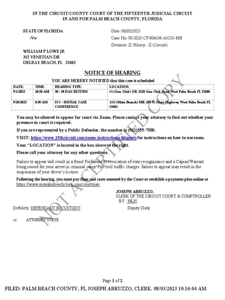 Palm Beach County Court Hearing Notice | PDF | Arrest Warrant | Misconduct