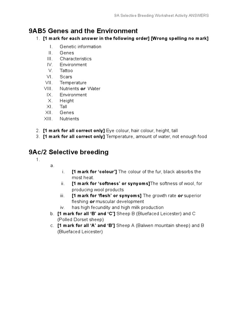 9A Selective Breeding Worksheet Activity ANSWERS | PDF | Selective ...