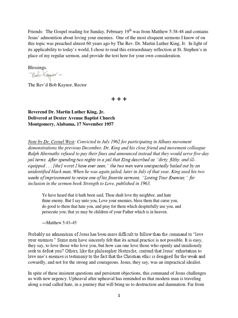 MLK Sermon - Love Your Enemies | PDF | Love | Forgiveness