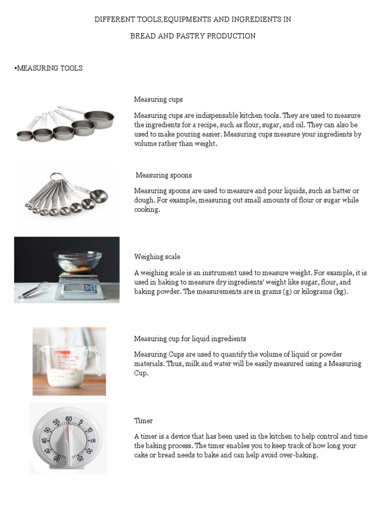 Different Tools, Equipments and Ingredients in Bread and Pastry ...