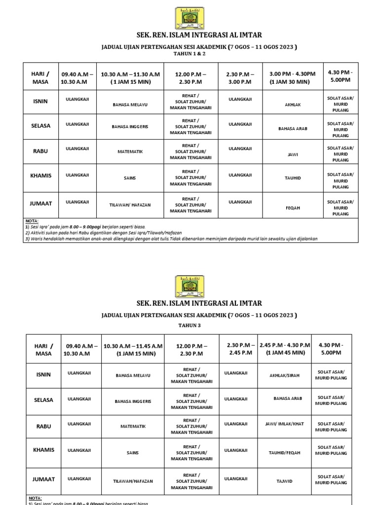 Jadual Upsa Sesi 2023-24 | PDF