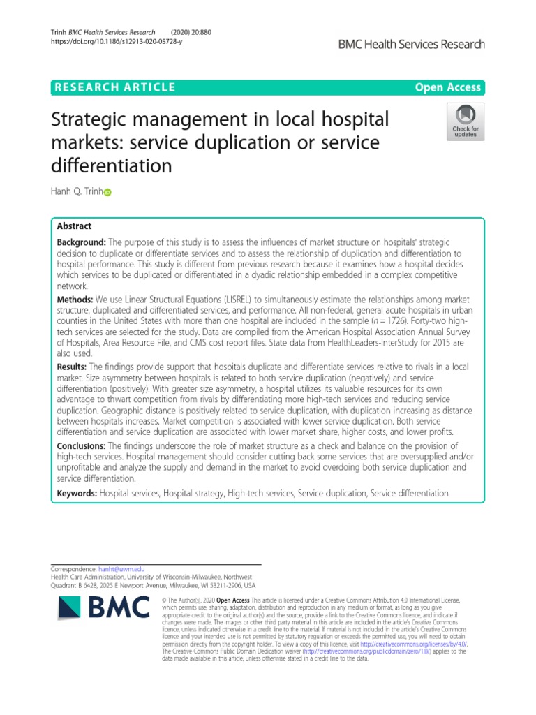 Strategic Management in Local Hospital Markets - Service Duplication or ...