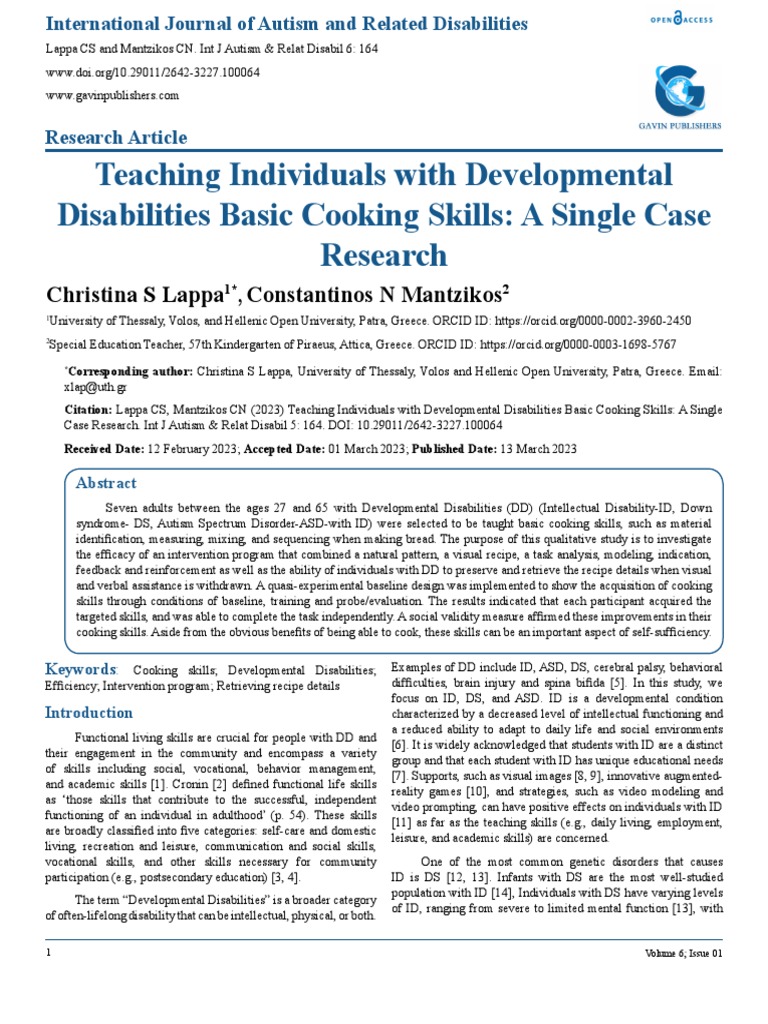 Teaching Individuals With Developmental Disabilities Basic Cooking ...