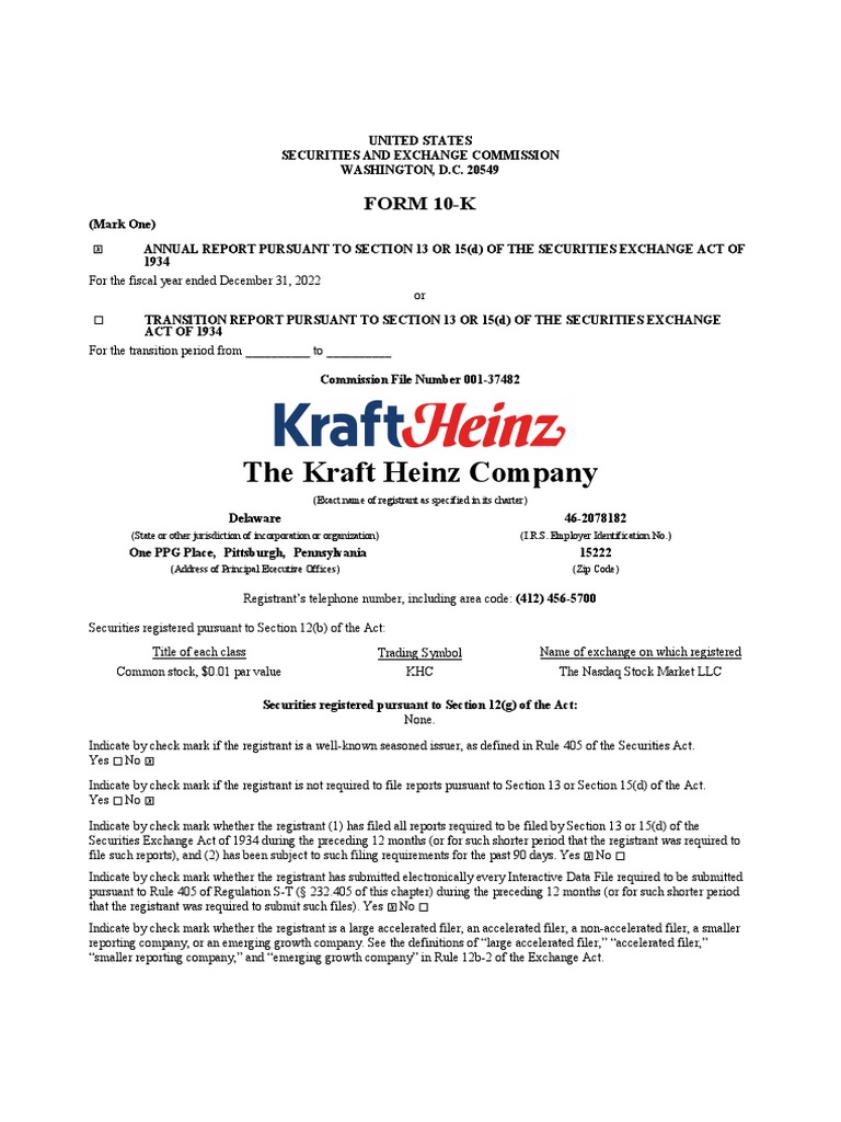 Open Kraft Heinz 2022 Annual Report On Form 10-K | PDF