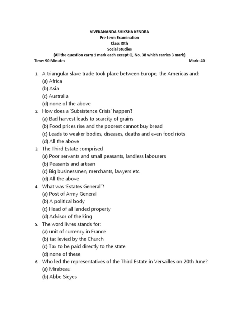 Class IX SST Question Paper | PDF | Agriculture | Economies