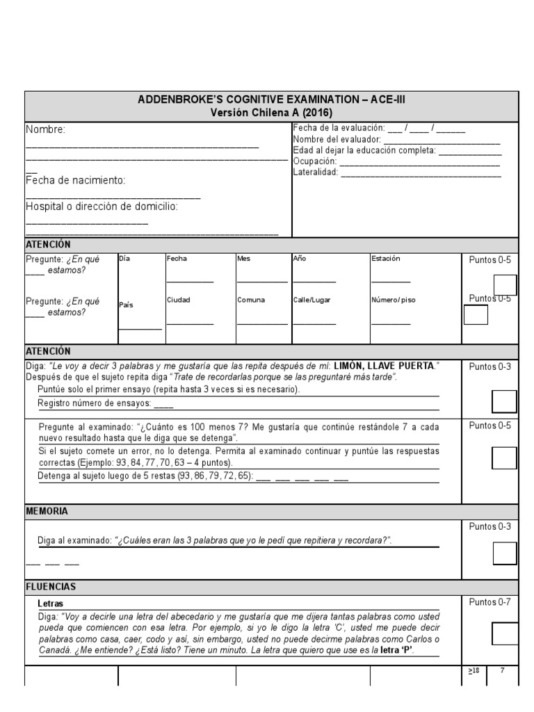 Copia de ACE-III Versión Chilena | PDF | Asunto (gramática) | Ciencia ...