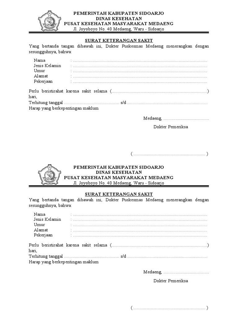 Contoh Surat Keterangan Sakit | PDF