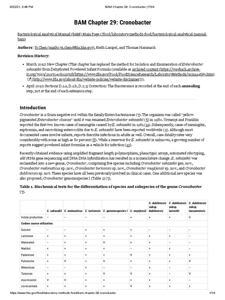 BAM Chapter 29. Cronobacter | PDF | Polymerase Chain Reaction | Chemistry