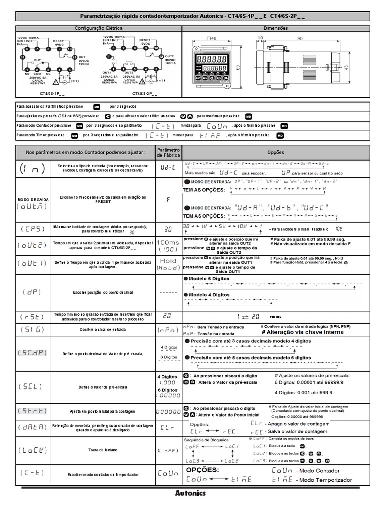 AUTONICS CT4 - 6S - 1P e - CT4 - 6S-2P - Parametrizacao Rapida | PDF | Cronômetro | Tempo