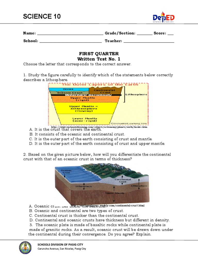 Science 10: Lithosphere Test Questions | PDF | Plate Tectonics | Seismology