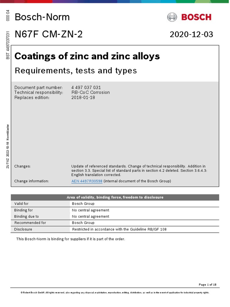 Bosch Norm 4 497 037 031 - N67F - CM-ZN-2 | PDF | Heat Treating | Corrosion