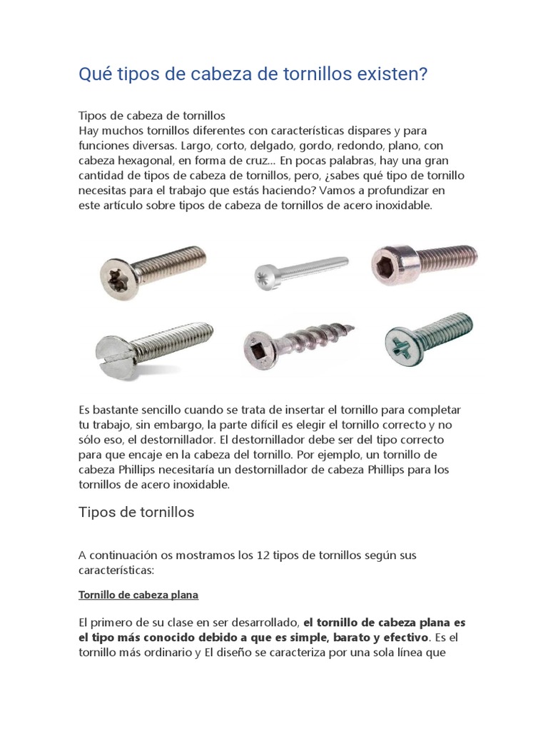 Tipos de Tornillos | PDF | Tornillo | Equipo