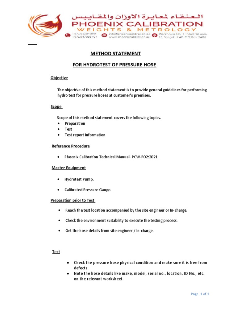 Method Statement Pressure Hose | PDF