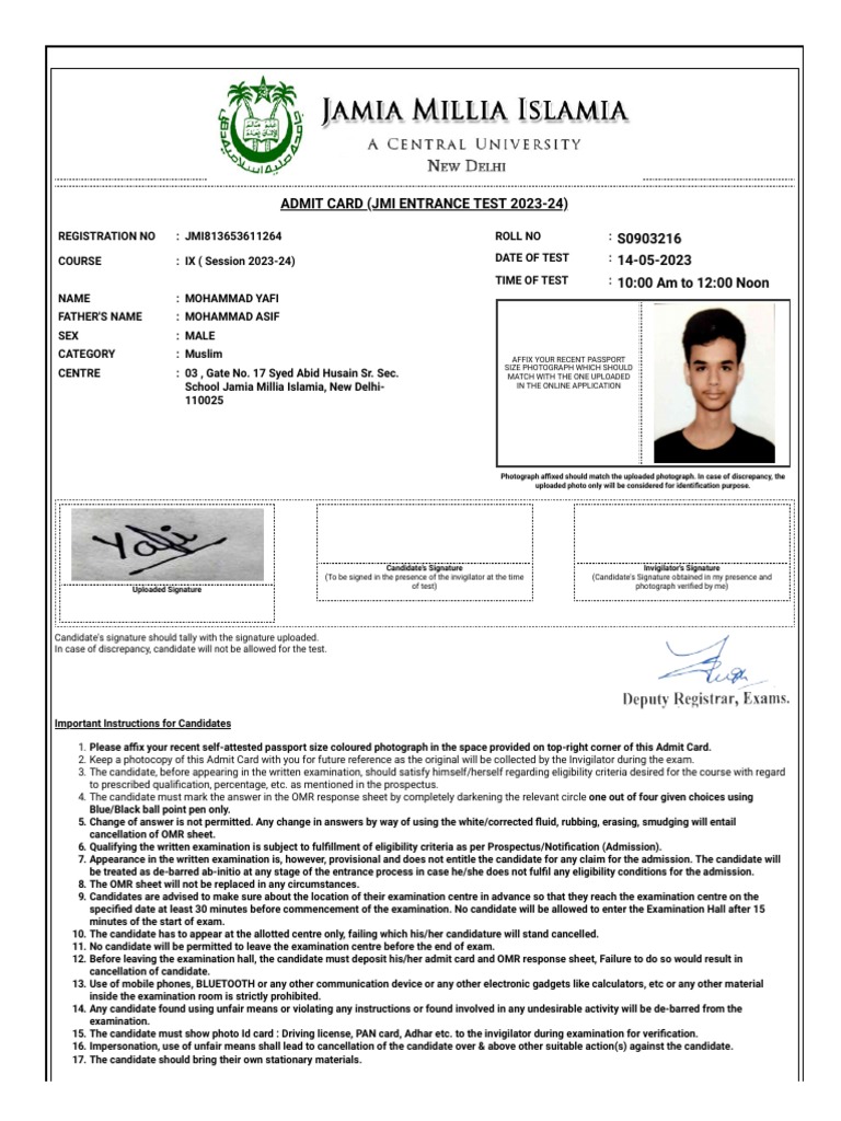 Jmi Admit Card | PDF