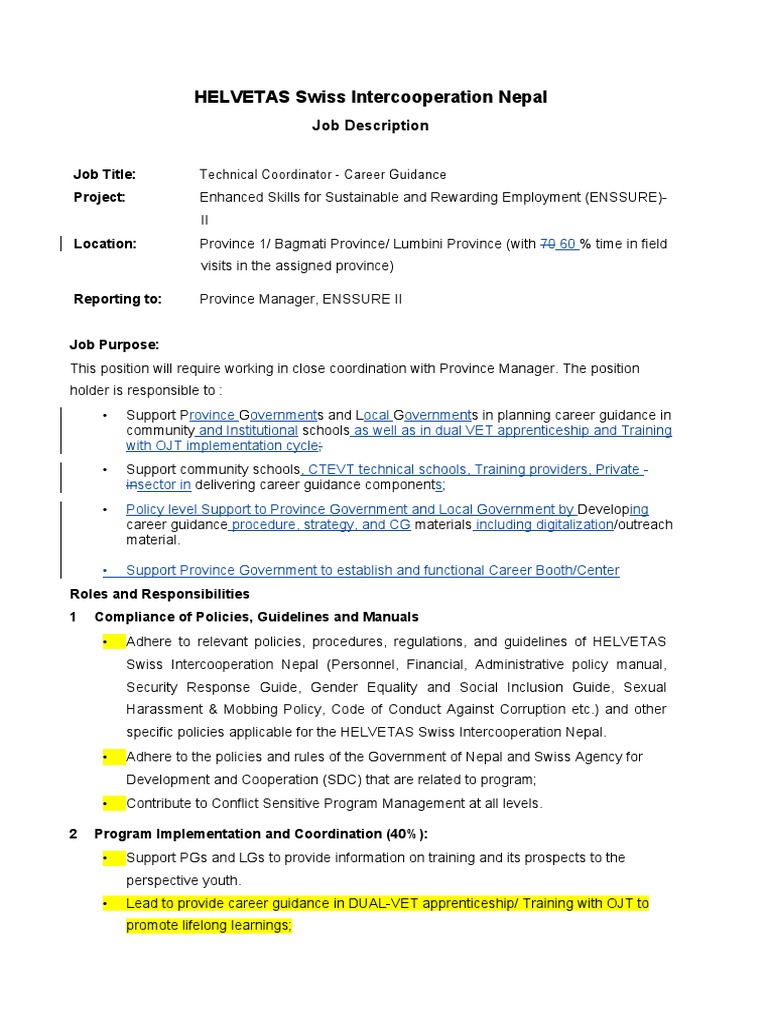 4 JD Technical Coordinator - Career Guidance - Final | PDF | Teachers | Collaboration